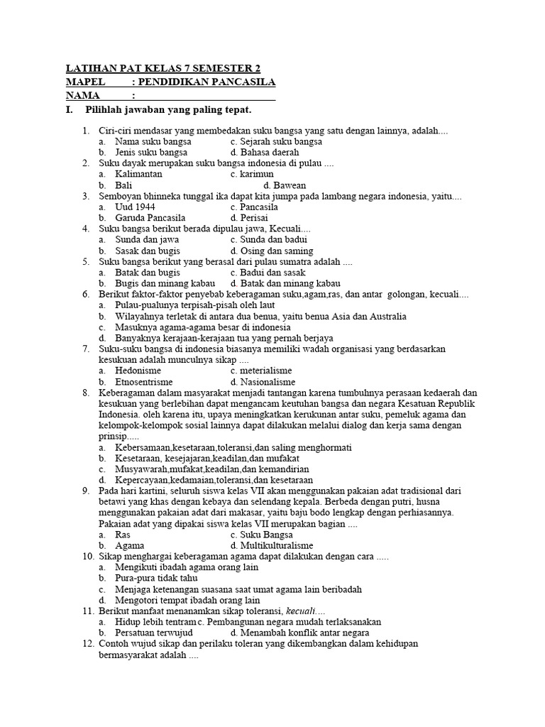 Soal Pat PKN 2 | PDF