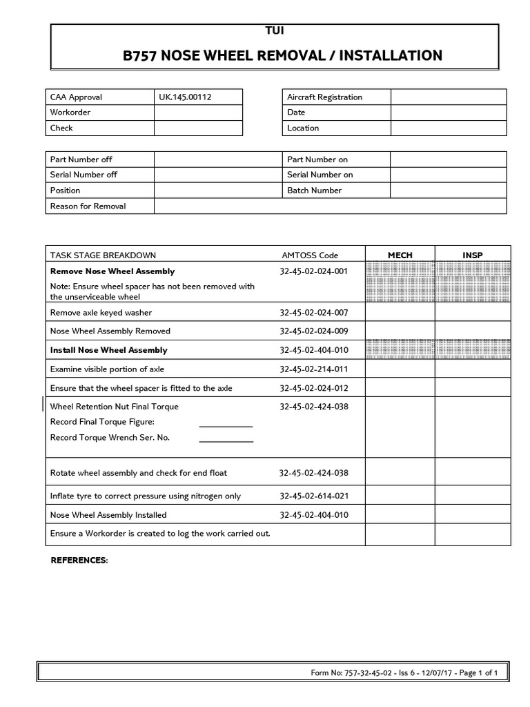 757-32-45-02.B757 NOSE WHEEL REMOVAL INSTALLATION - Iss6 | PDF