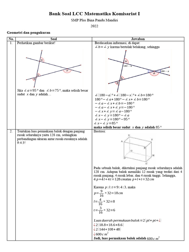 SMP BPM - Geometri Dan Pengukuran - Bank Soal LCC | PDF