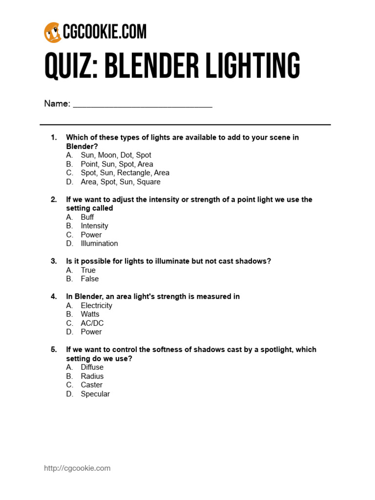 Blender Quiz - Lighting | PDF | Lighting | Light