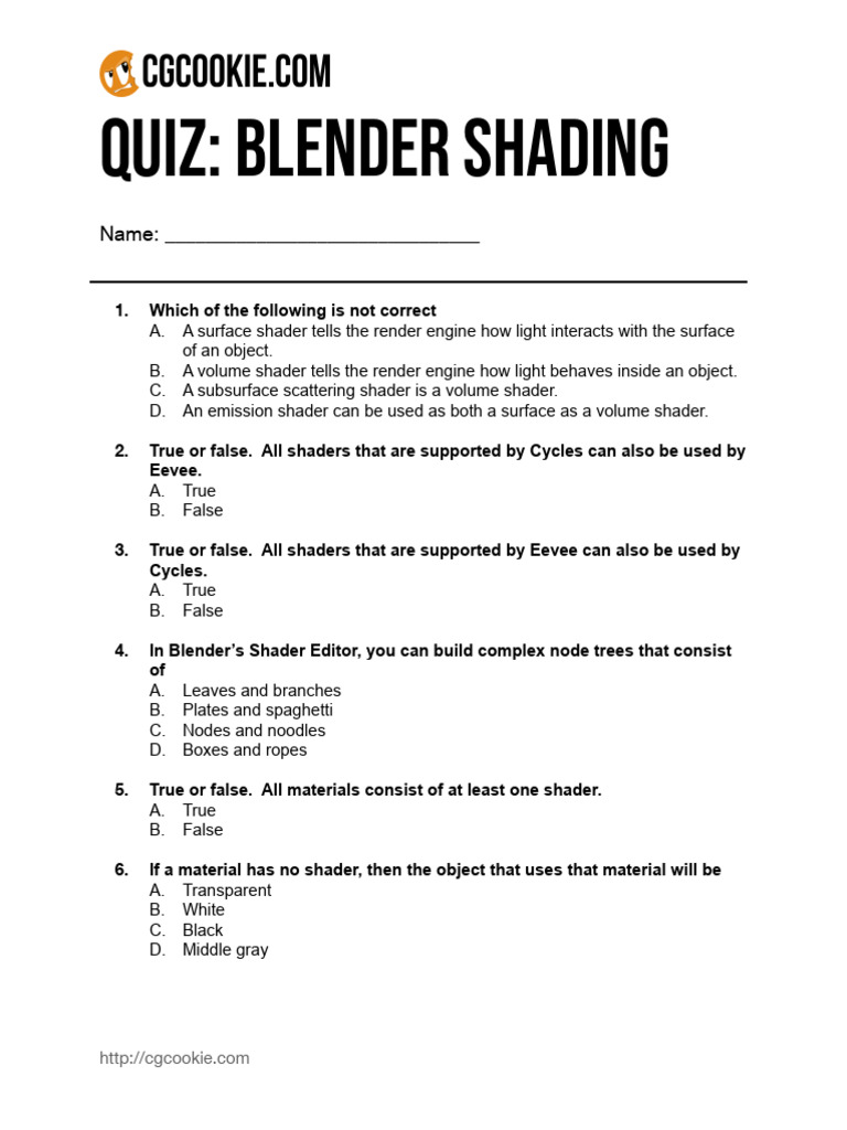 Blender Quiz - Shading | PDF | Blender (Software) | Shader