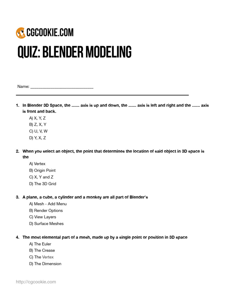 Blender Quiz - Modeling | PDF | Blender (Software) | Geometry
