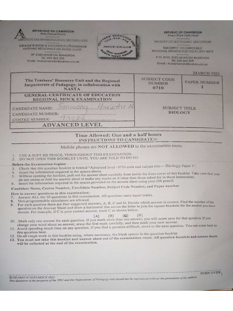 Biology Mock 2021 | PDF