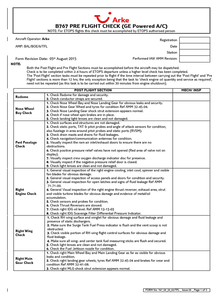 767-05-20-02 B767 PRE FLIGHT CHECK TFL, Iss 05 050815 | PDF | Landing ...