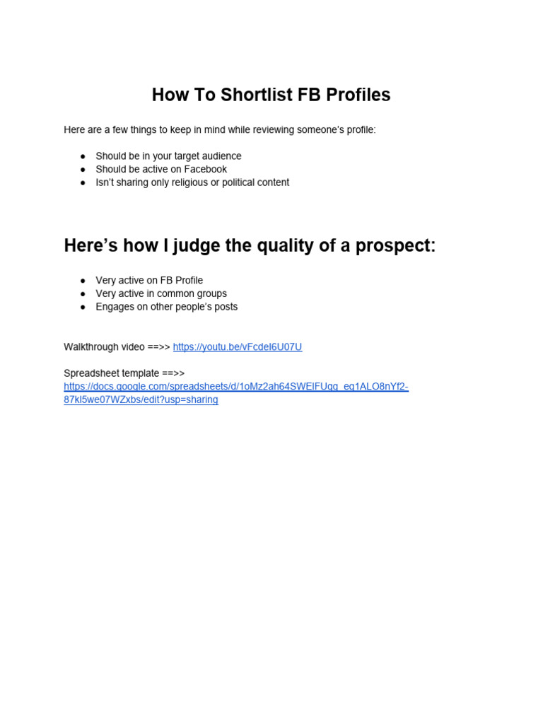 Shortlisting Facebook Profiles Guide | PDF | Career & Growth