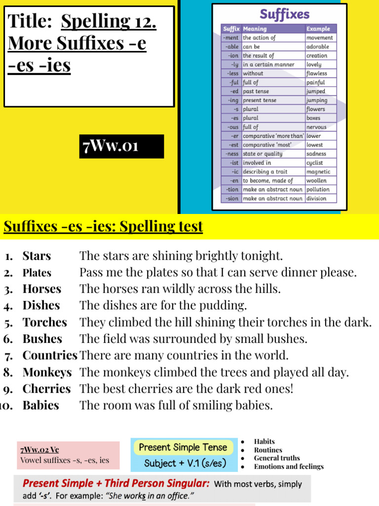 Vowel Suffixes - S, - Es, - Ies Extension | Download Free PDF ...