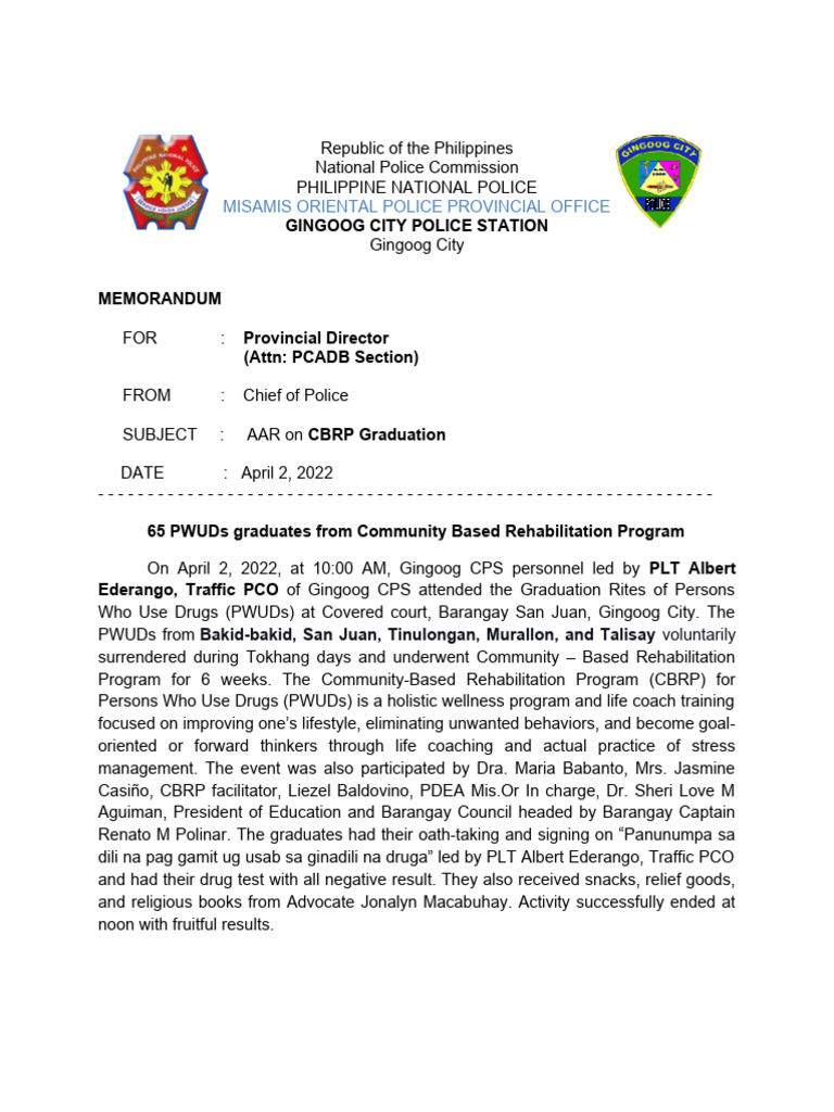 AAR CBDRP From Barangay Bakid-bakid-Murallon-Talisay-San Juan-And ...