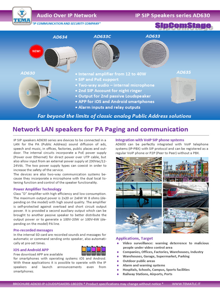 Brochure Ad630 Ip Loudspeakers 1802en | PDF | Session Initiation ...