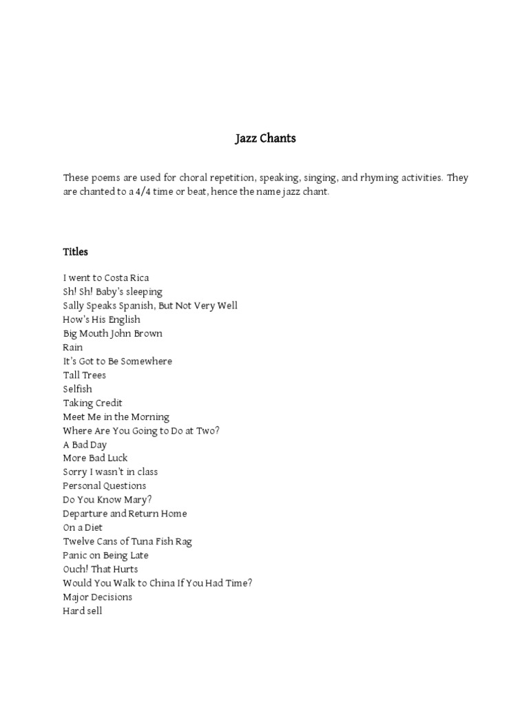 Jazz Chants | Download Free PDF | Leisure