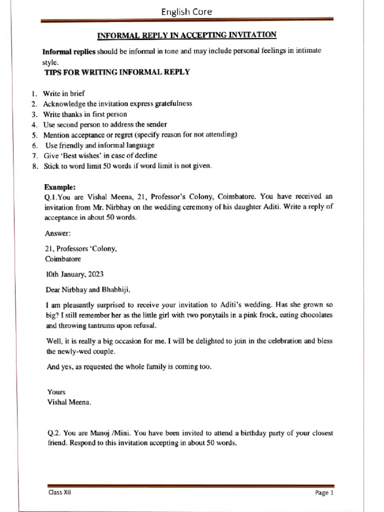 Informal Invitation Response Guidelines | PDF | Career & Growth | Home ...