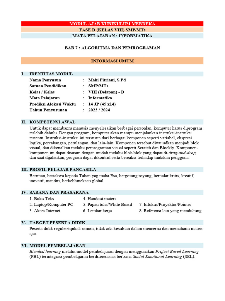 Modul Informatika 8 Bab 7 | PDF | Komputer