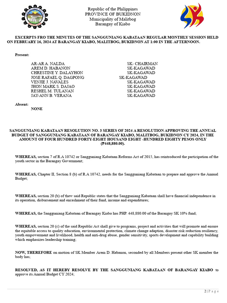 1reso Approving SK Budget 2024 | PDF