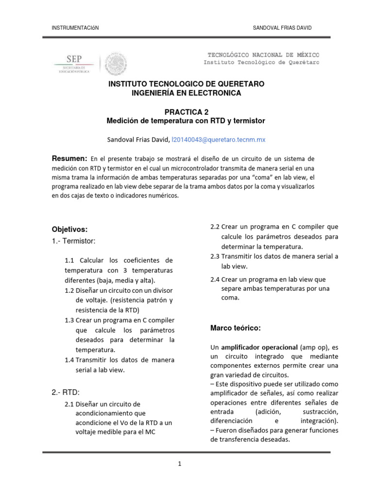 PRACTICA 2 - INSTRUMENTACIÓN - SANDOVAL FRIAS DAVID - Removed | PDF | Sensor | Par termoeléctrico