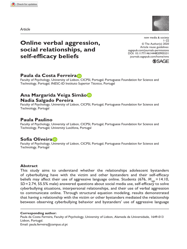 Impact of Relationships on Online Aggression | PDF | Self Efficacy ...