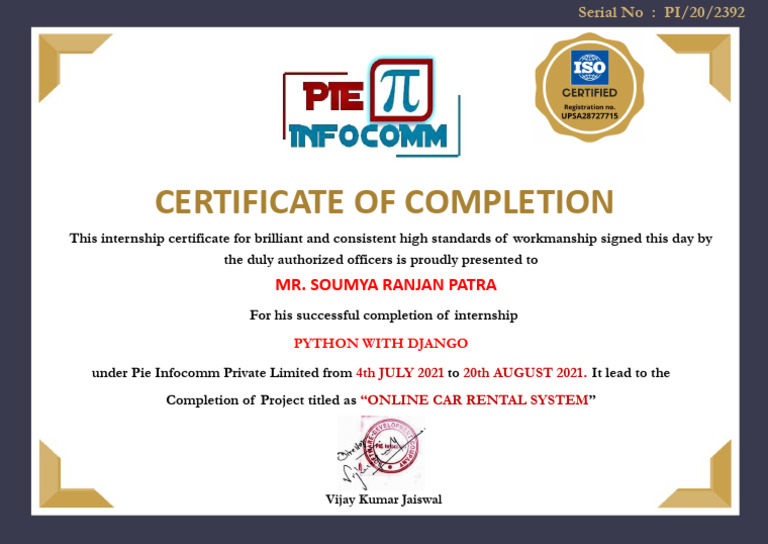 Internship Certificate: Python & Django | PDF