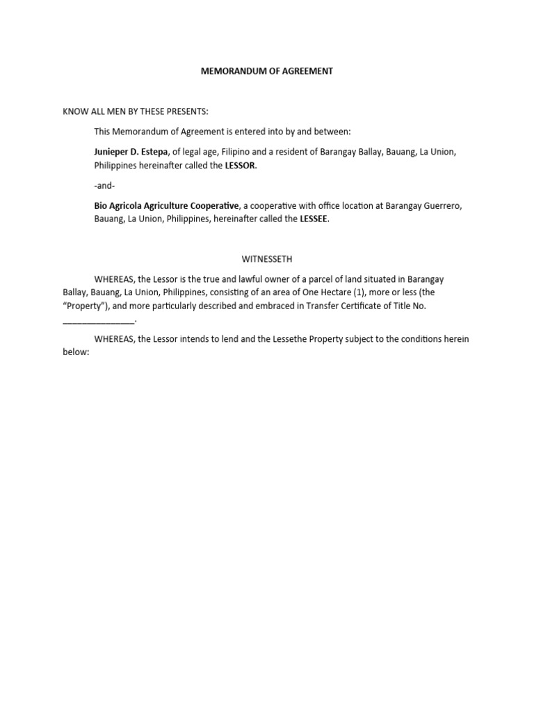 Agriculture Land Lease Agreement | PDF