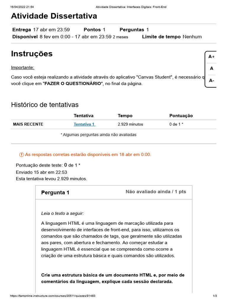 Atividade Dissertativa - Interfaces Digitais - Front-End | PDF | Html | Informática