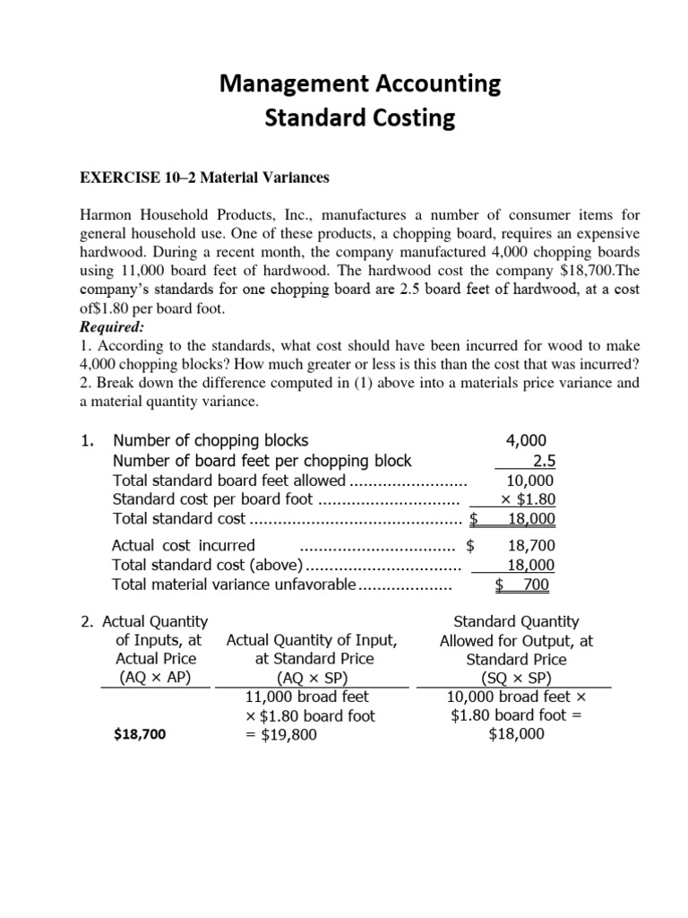 ACC 2 Standard Costing Exercise | PDF | Cost | Financial Economics