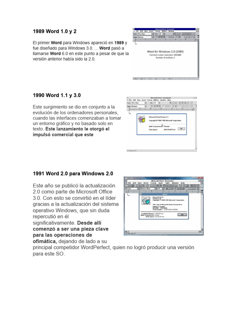 Evolución de Microsoft Word: Versiones y Años | PDF | Microsoft Word ...