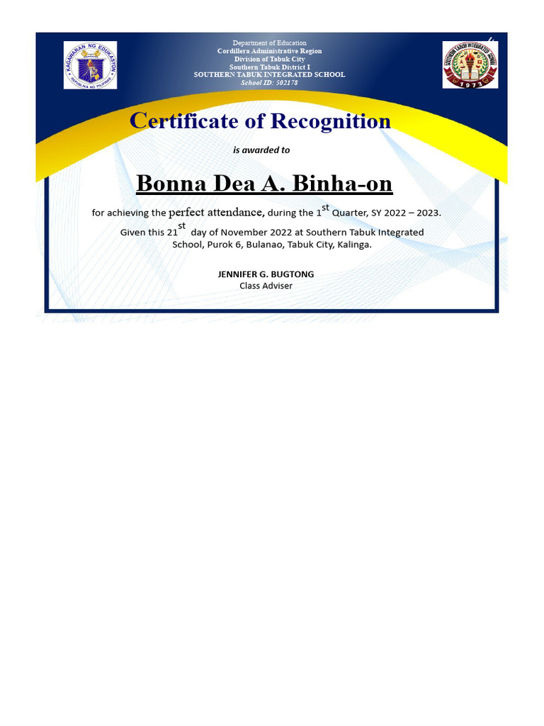 Cert Perfect Attendance | PDF