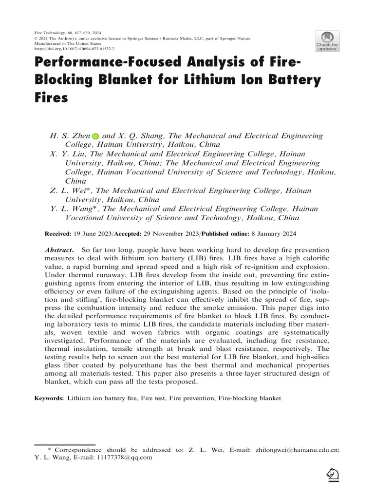 Performance-Focused Analysis of Fire-Blocking Blanket For Lithium Ion ...
