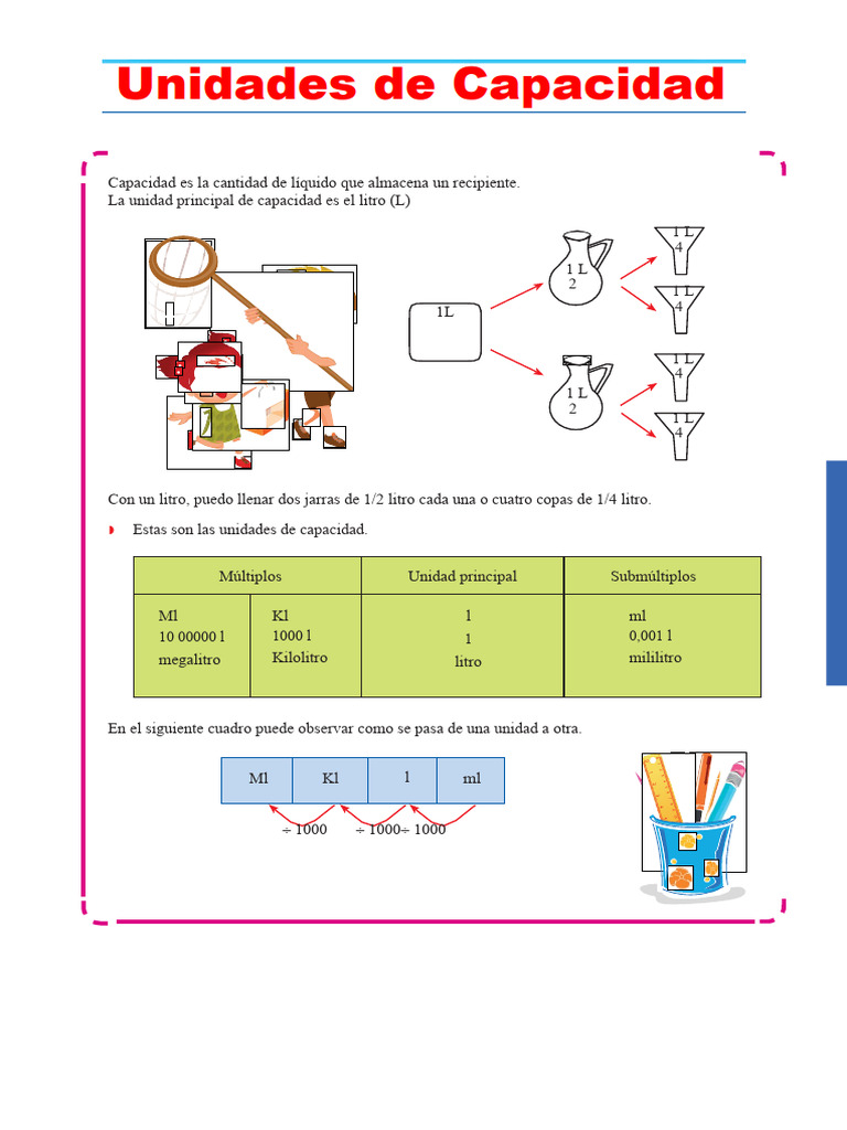 Ejercicios de Medidas de Capacidad para Niños | PDF | Litro | Unidades ...