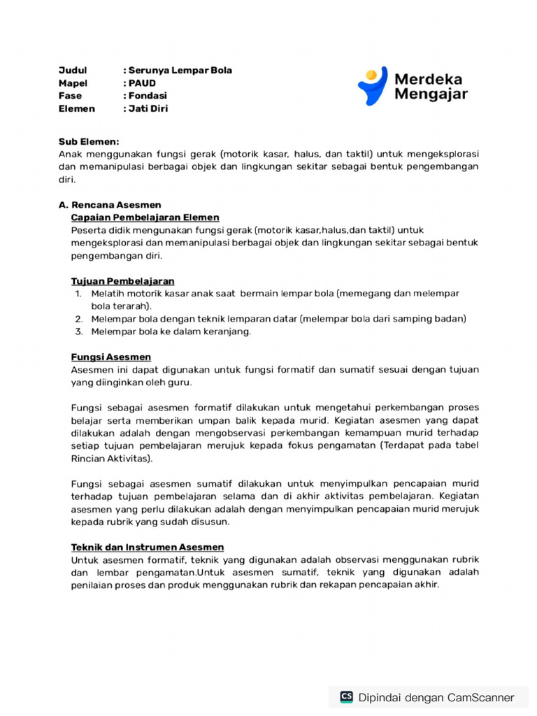 Contoh Sumatif Formatif PAUD | PDF