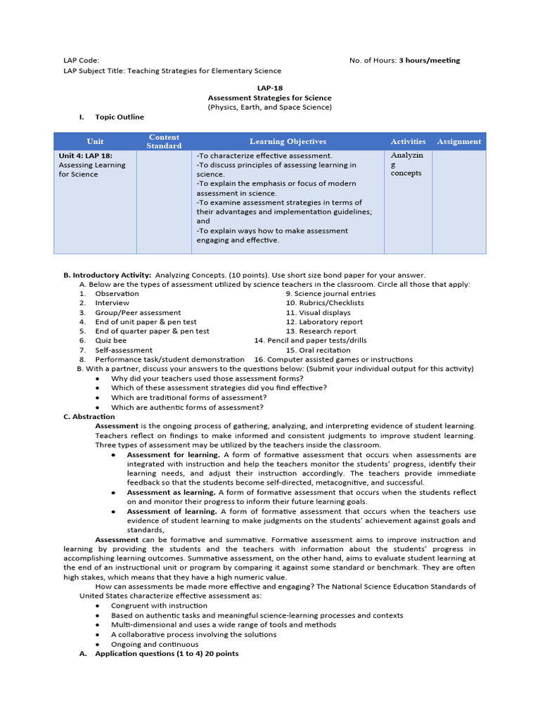 LAP 18 Teaching Strategies | PDF | Educational Assessment | Behavior ...