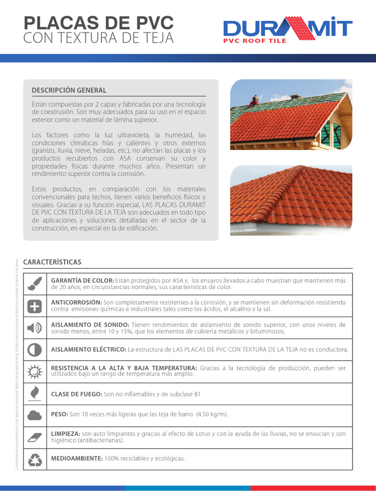 Ficha Tecnica Duramit PVC Roja | PDF | Techo | Ingeniería de Edificación