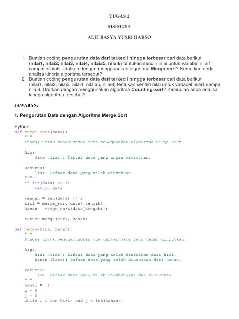 Algoritma Pengurutan Data | PDF