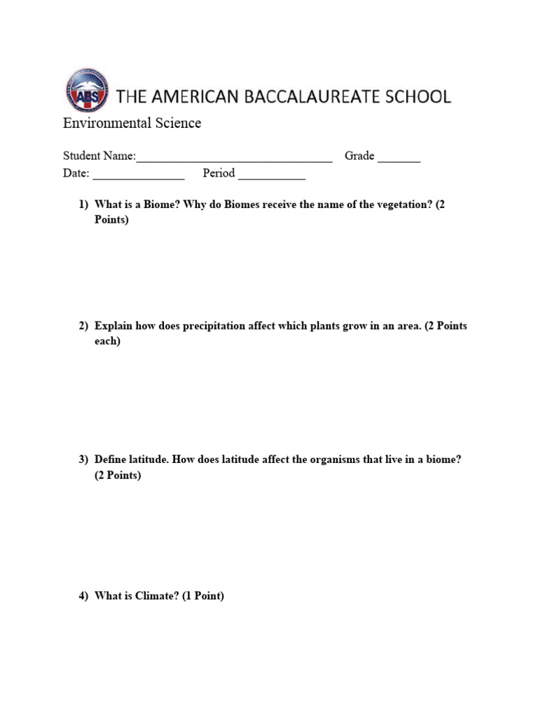 Environmental Science Biome Quiz | PDF | Law