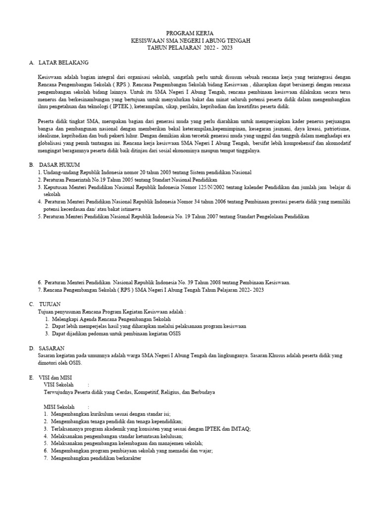 Program Kerja Kesiswaan 2022-2023 | PDF | Kesehatan Holistik