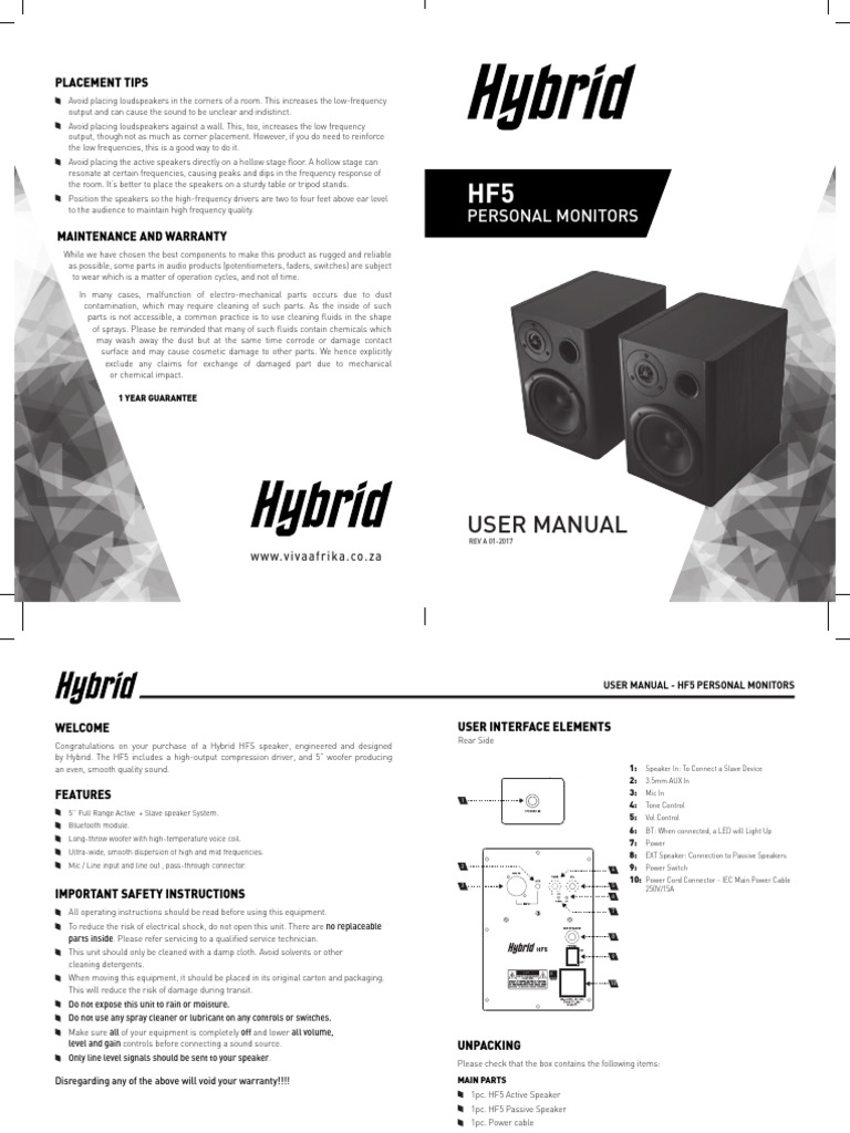 Hybrid HF5 A5 Manual-1 | Download Free PDF | Loudspeaker | Audio Engineering
