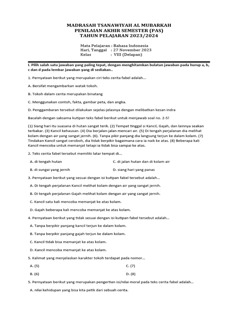 Soal PAS B. Indonesia Kls VIII | PDF | Seni & Disiplin Bahasa