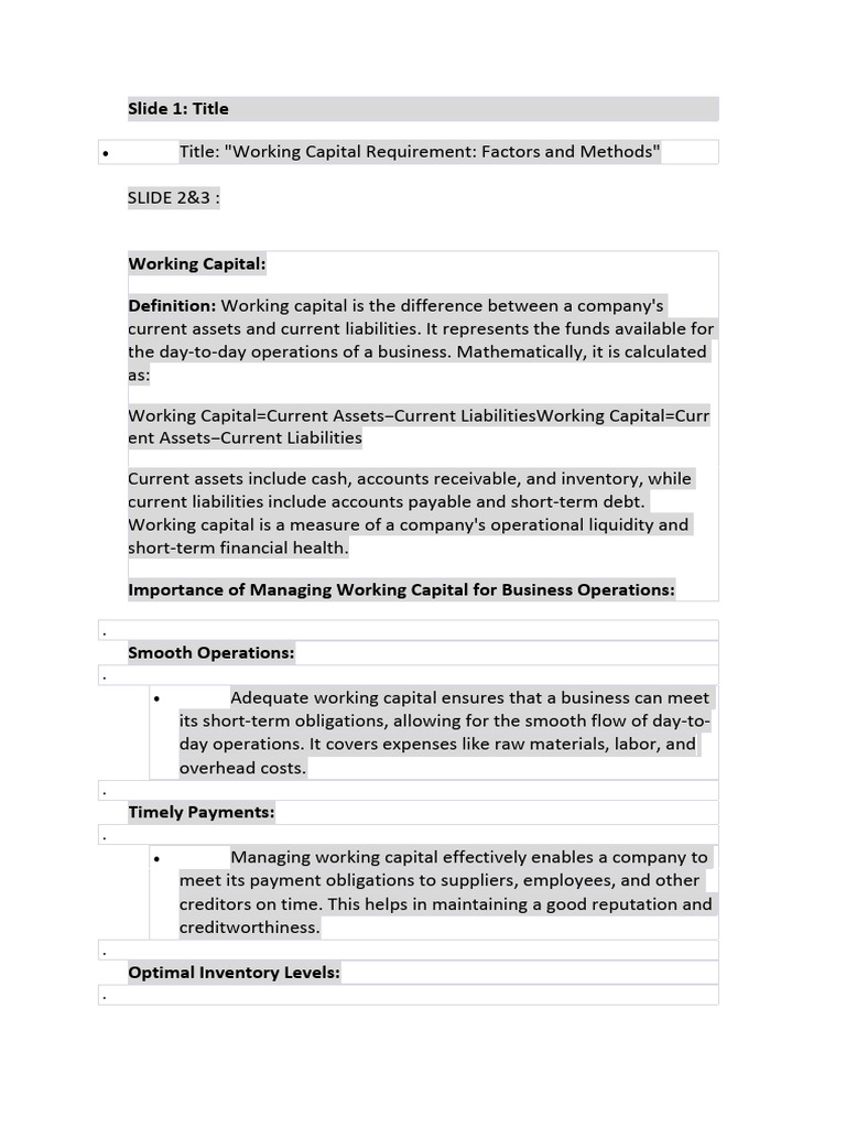FM Project | PDF | Working Capital | Expense