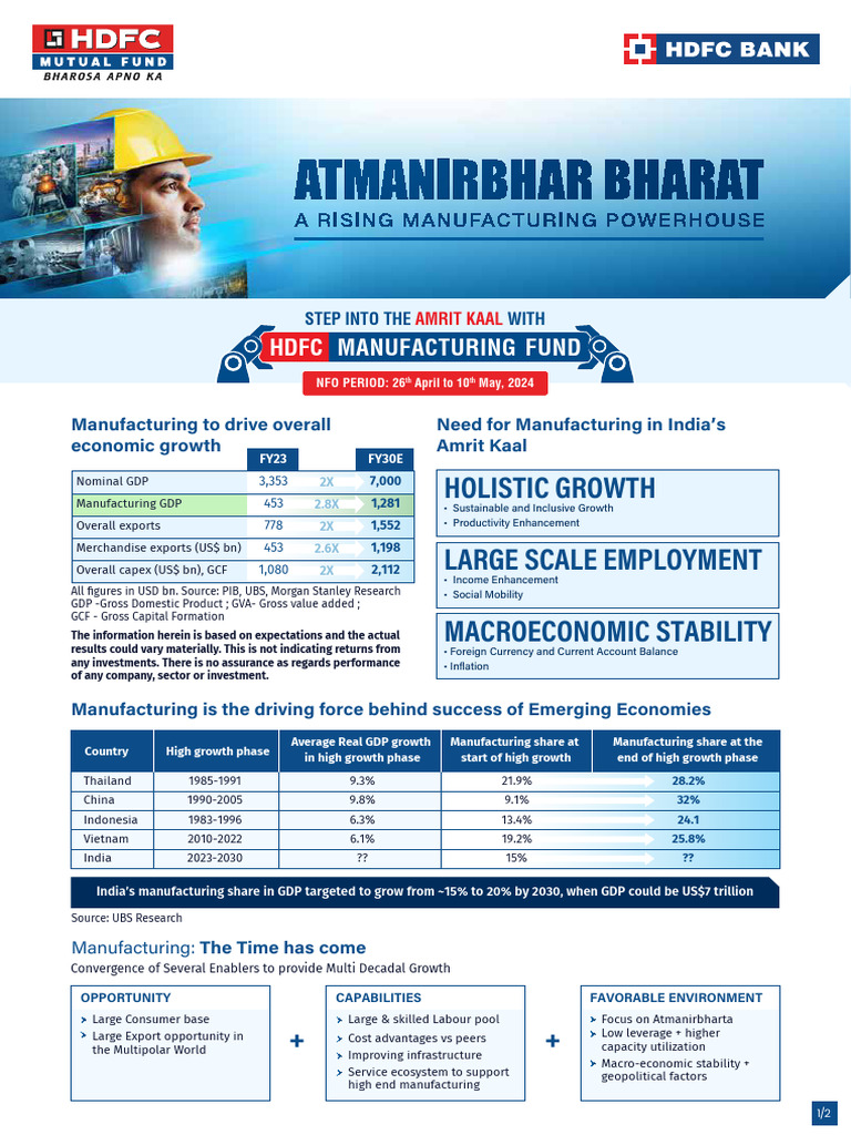 HDFC Manufacturing Fund - NFO - Leaflet - HDFC Bank | PDF | Investing ...