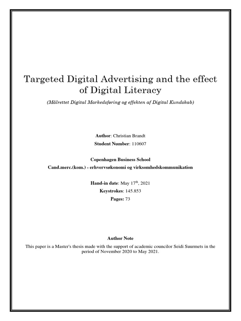 Targeted Digital Advertising and The Effect of Digital Literacy | PDF ...