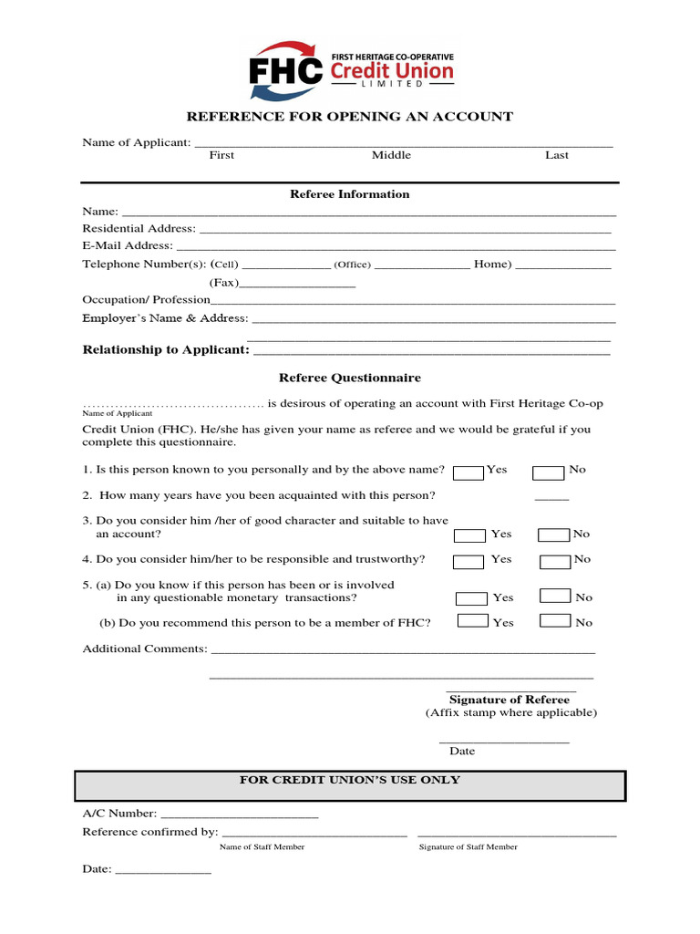 REFERENCE FOR OPENING AN ACCOUNT 2021 Form | PDF | Finance & Money ...