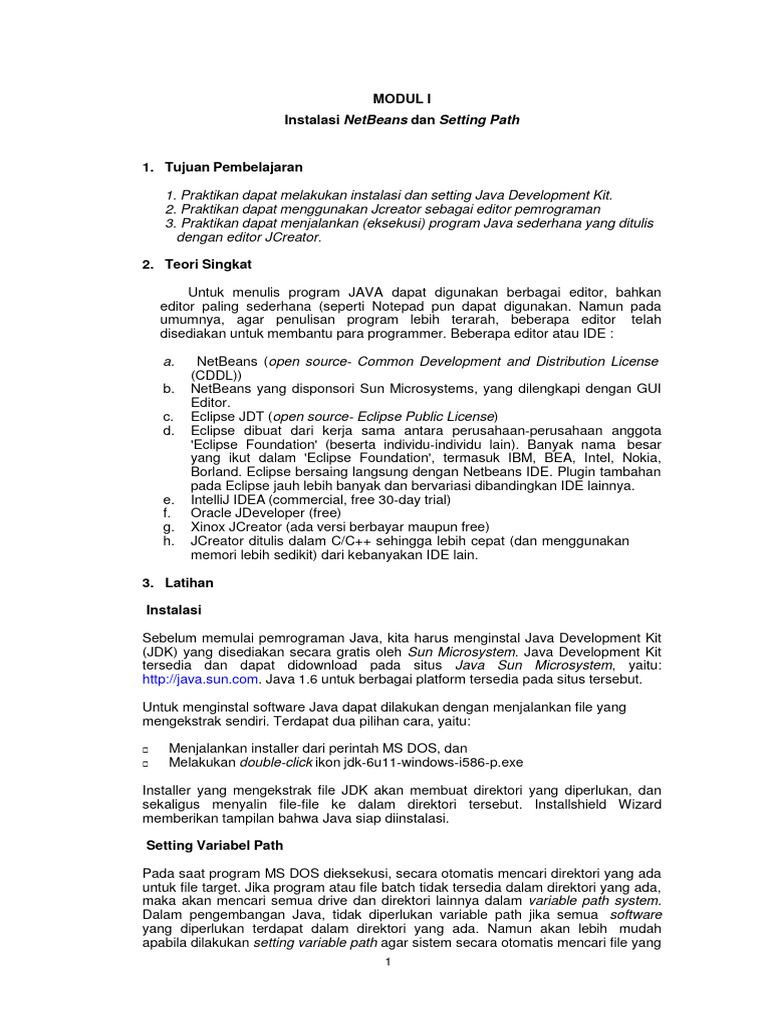 MODUL-1 Instalasi NetBeans dan Setting Path | PDF MODUL-1 Instalasi NetBeans dan Setting Path | PDF