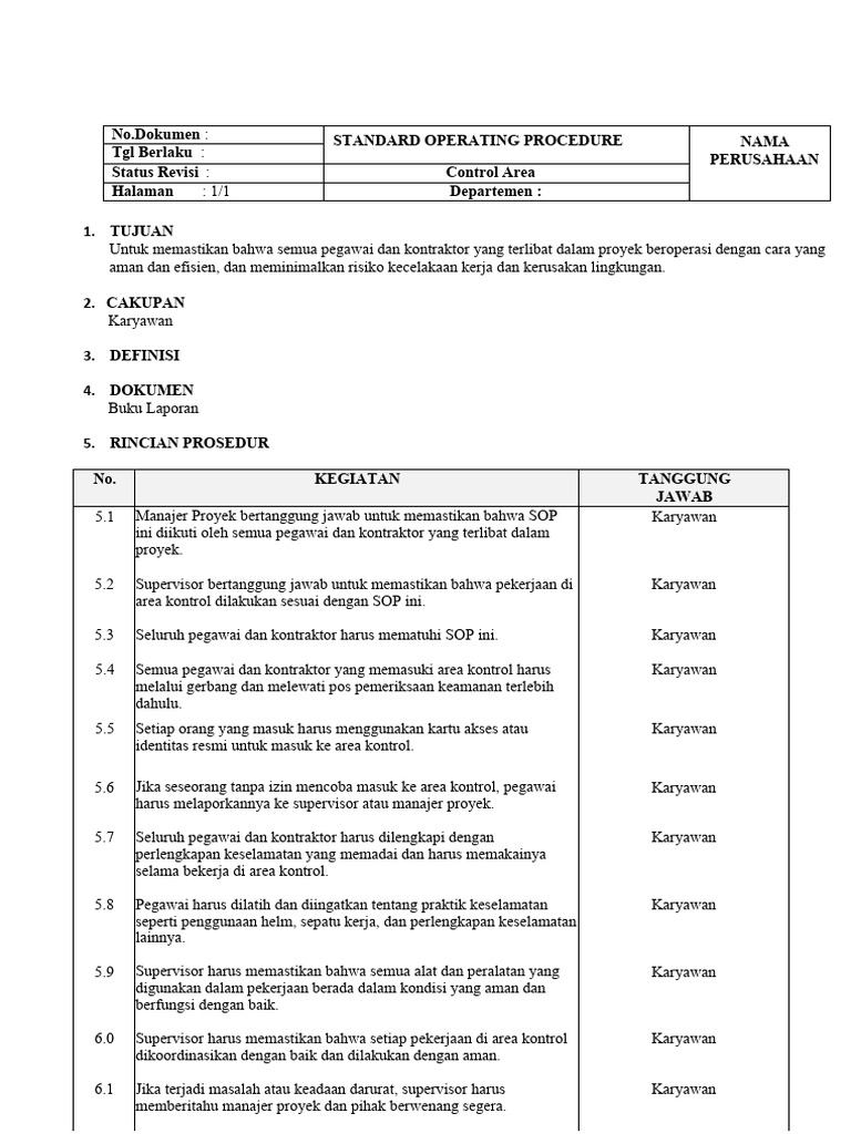 SOP Control Area | PDF