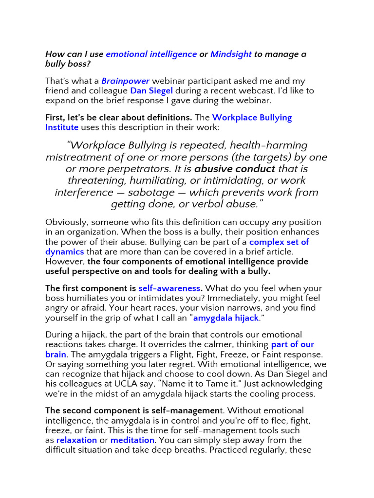 Manage a Bully Boss with Emotional Intelligence | PDF | Bullying | Empathy