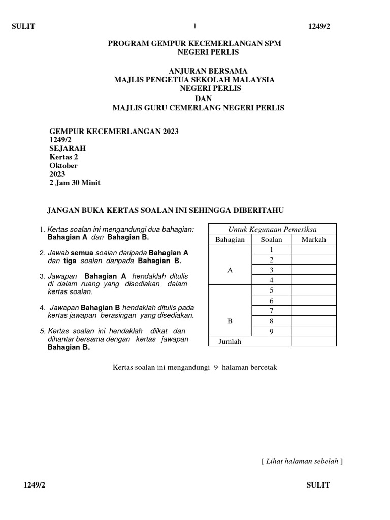 3.2023 K2 Soalan Sej (Trial Perlis) | PDF