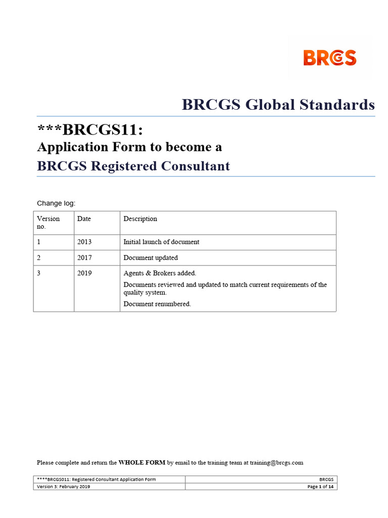 BRCGS Consultant Application Form | PDF | Hazard Analysis And Critical Control Points | Food Safety
