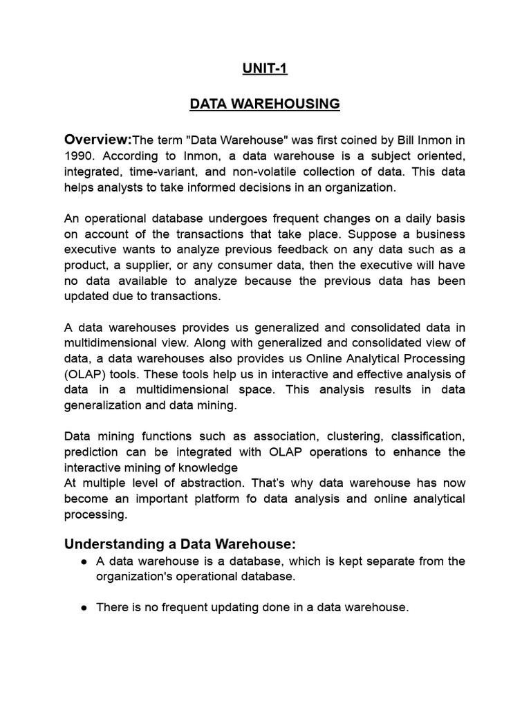 Unit1 | PDF | Data Warehouse | Metadata