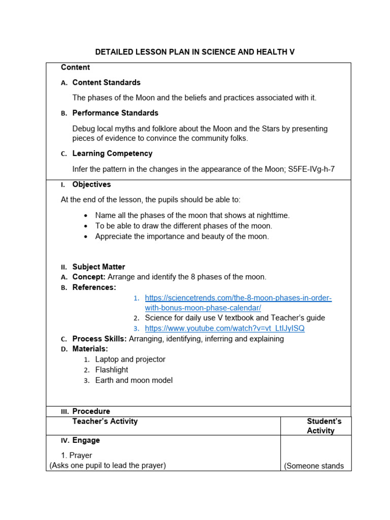 Detailed Lesson Plan Phases of The Moon | PDF | Moon | Planetary Science