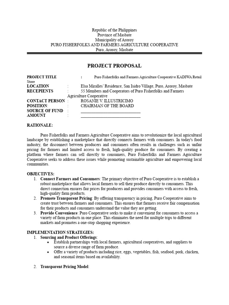 Kadiwa Project Proposal | PDF | Cooperative | Retail