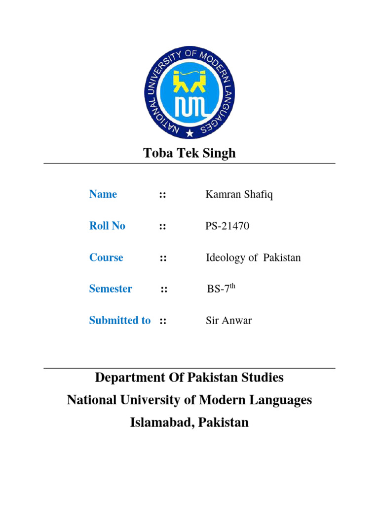 Kamran Shafiq on Manto's Toba Tek Singh | PDF | Muhammad Zia Ul Haq ...