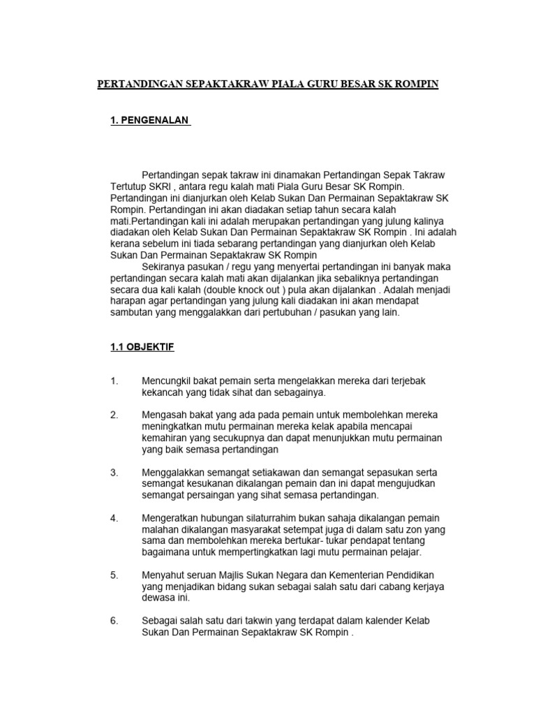 Sepaktakraw SK Rompin: Piala Guru Besar | PDF | Olahraga & Rekreasi