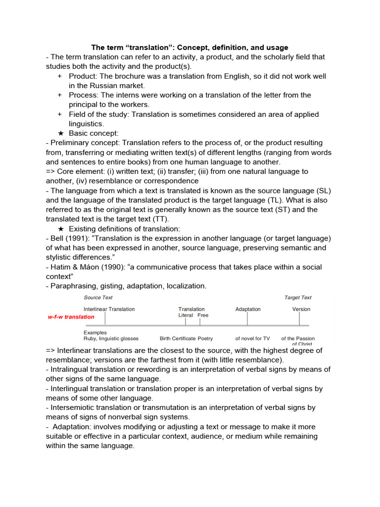 Translation Theory - Midterm Review | PDF | Translations | Linguistics