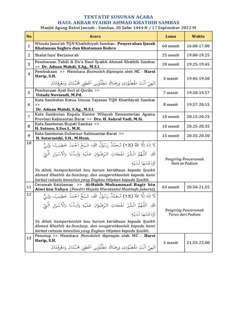 Susunan Acara Haul Akbar Tahun 2022 2 | PDF